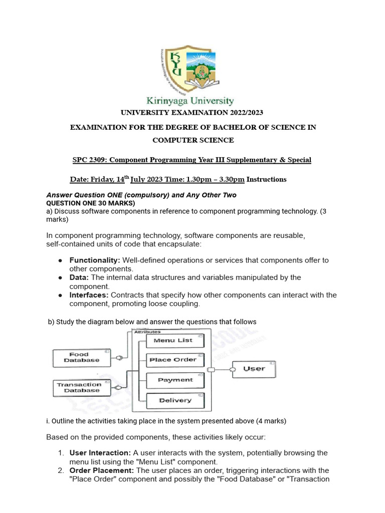 ANSWERS 1 SPC 2309 Component Programming Year III Supplementary ...