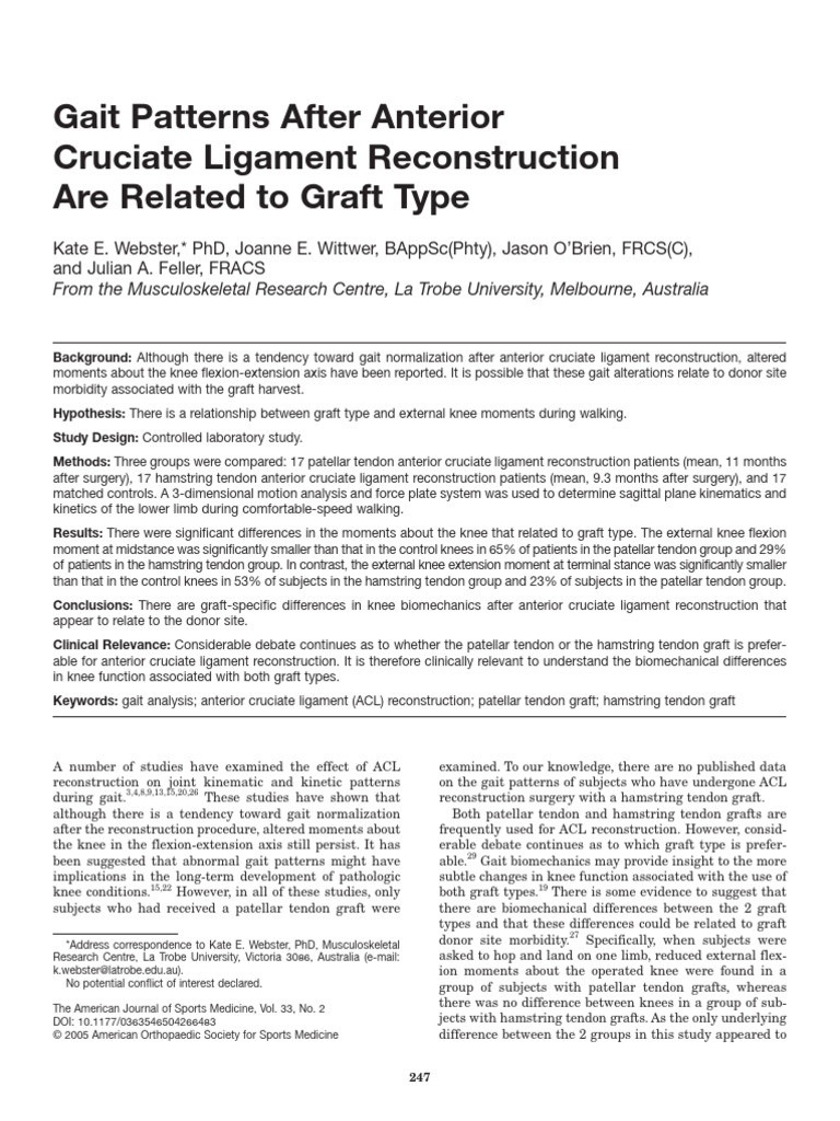 Gait Patterns After Anterior Cruciate Li | PDF