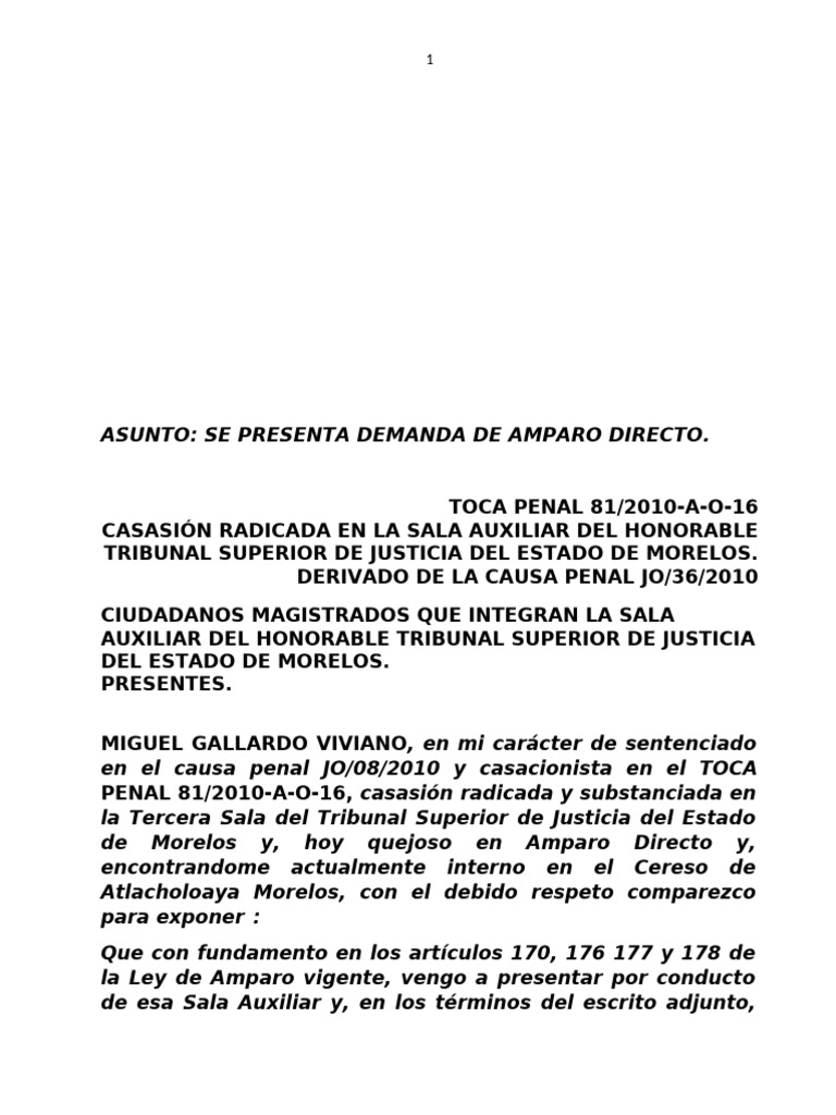 Presentacion de Amparo Penal Directo | PDF | Sentencia (ley) | Debido al proceso