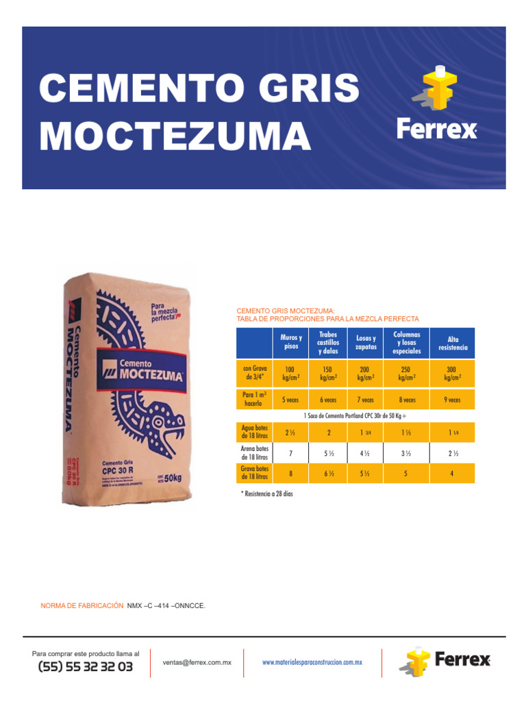 Ficha Tecnica Cemento Gris Moctezuma | PDF