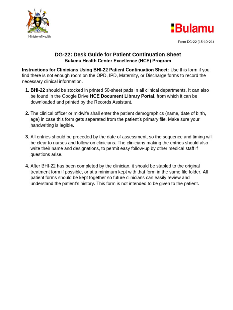 DG-22 Desk Guide For Patient Continuation Sheet 10-18-21 | PDF