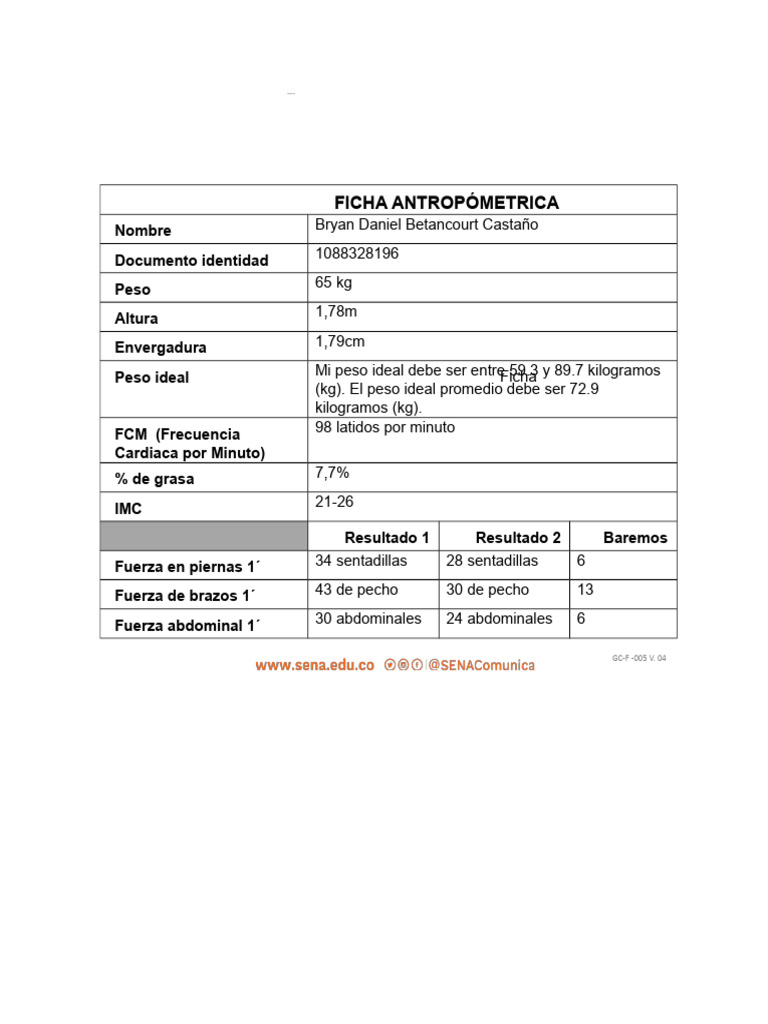 Ga6-230101507-Aa3-Ev02. Ficha Antropométrica | PDF