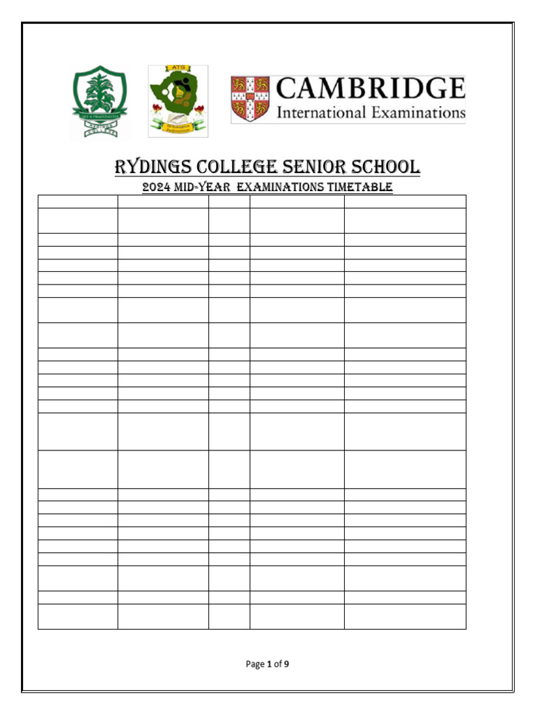 TIMETABLE-MIDYEAR EXAMINATION TIMETABLE 2024 SNR School | PDF
