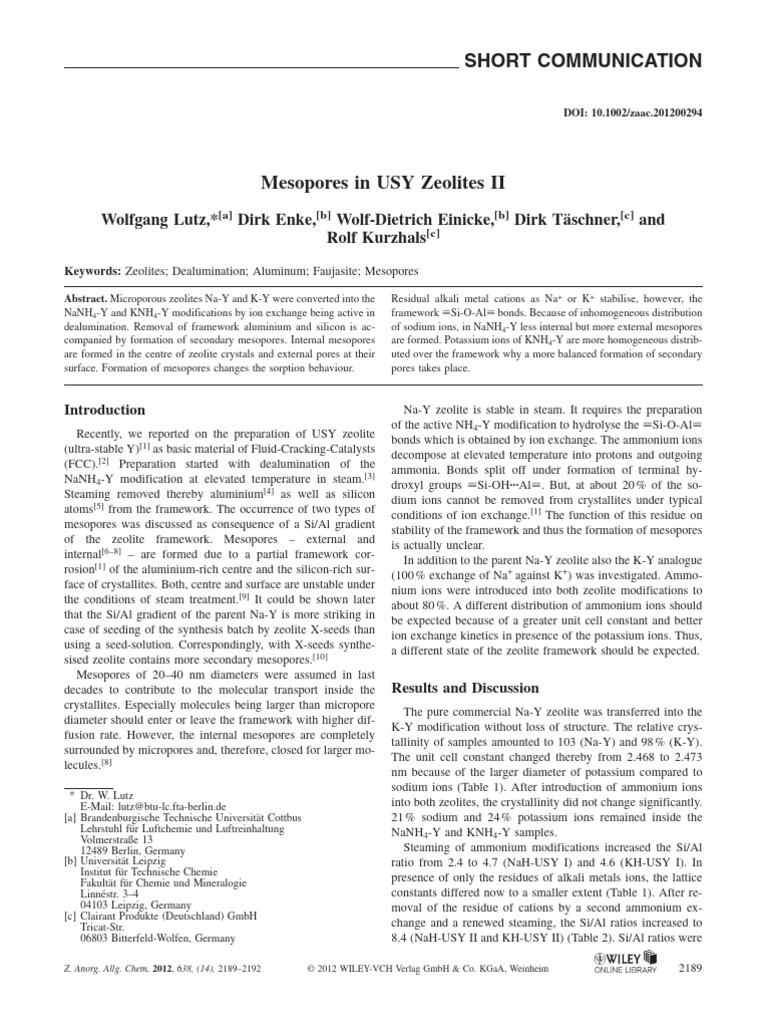 2012 Mesopores in USY Zeolites II | PDF | Zeolite | Home & Garden