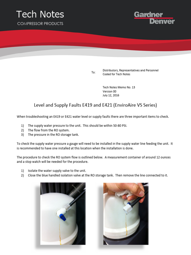Tech Note 13 Level and Supply Faults (Enviroaire VS Series) | PDF
