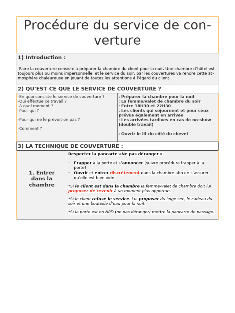 Procédure Service de Couverture | PDF