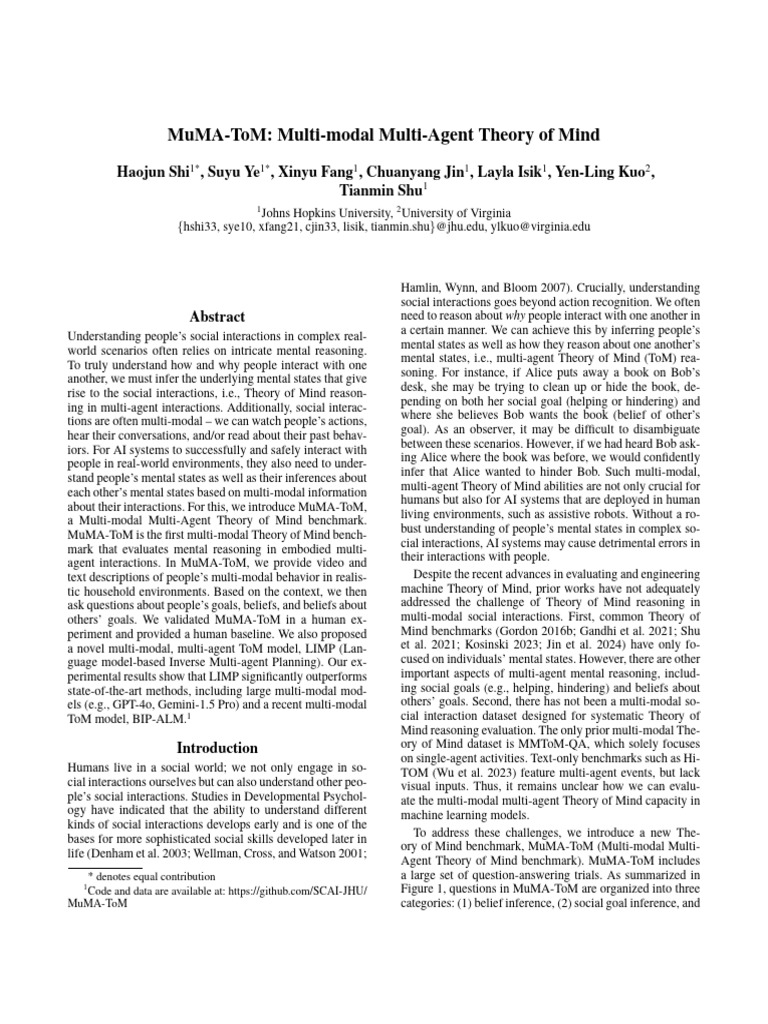 MuMA-ToM Multi-Modal Multi-Agent Theory of Mind | PDF MuMA-ToM Multi-Modal Multi-Agent Theory of Mind | PDF