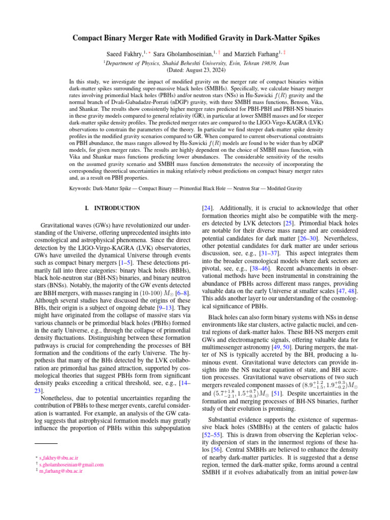 Compact Binary Merger Rate With Modified Gravity in Dark-Matter Spikes | PDF