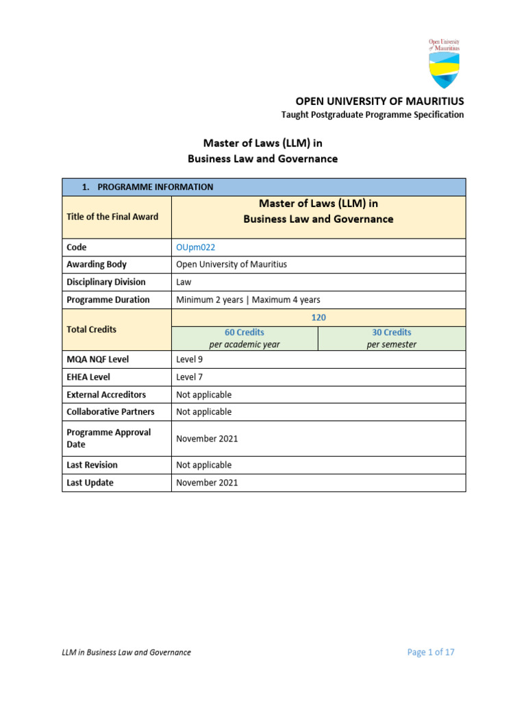 LLM in Business Law and Governance | PDF