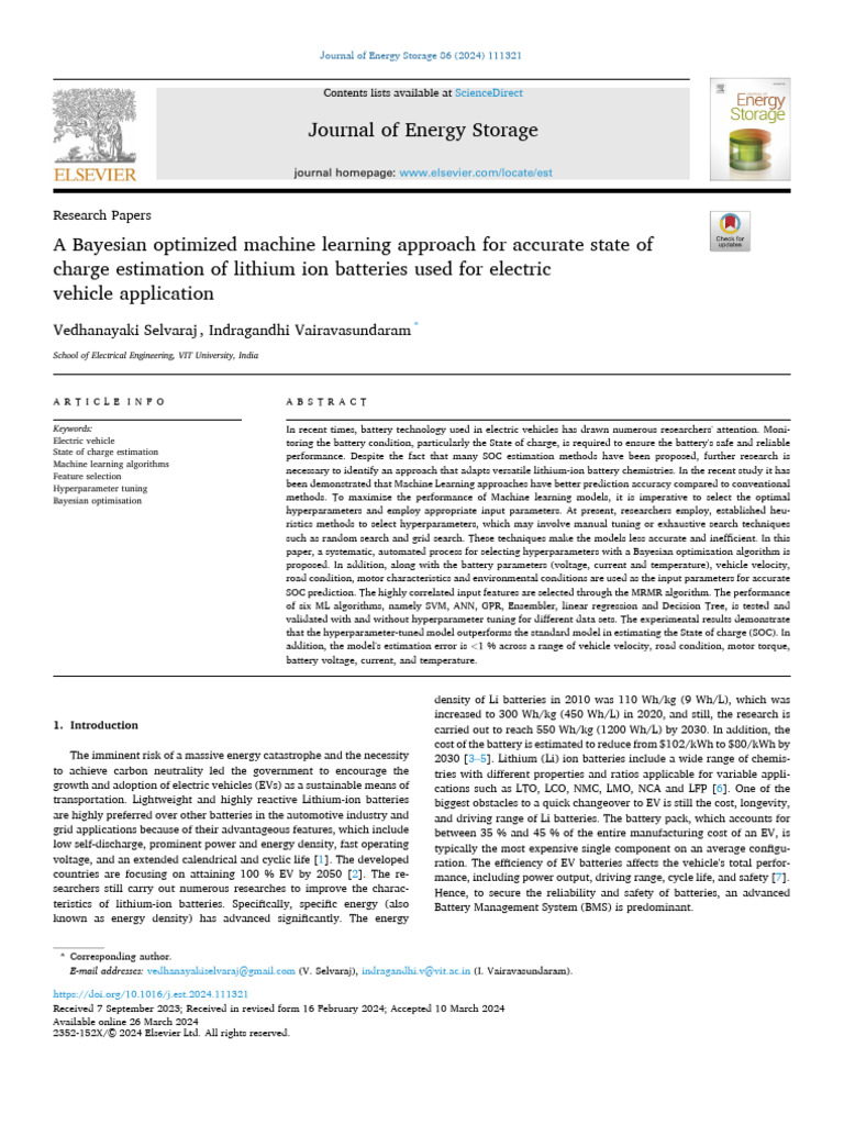 A Bayesian Optimized Machine Learning Approach For Accurate State of Charge Estimation of ...