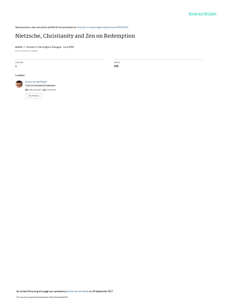 Nietzsche, Christianity and Zen On Redemption. | PDF