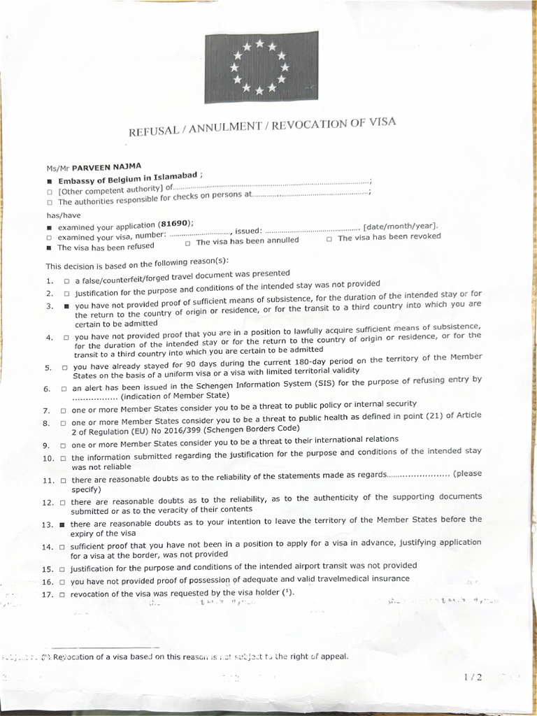 Refusal Annulment Revocation of Visa | PDF