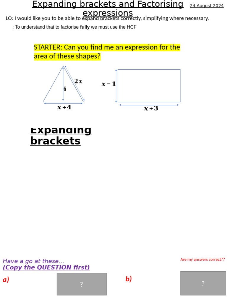 2.2 Expanding Brackets and Factorising Expressions | PDF