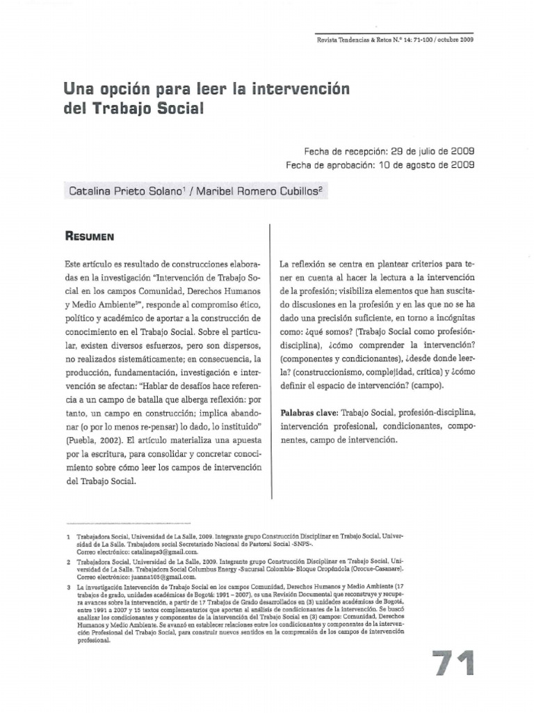 Una Opción para Leer La Intervención Del Trabajo Social, de Catalina ...