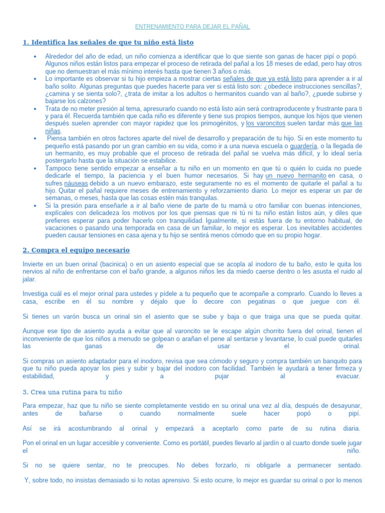 Entrenamiento para Dejar El Pañal | PDF