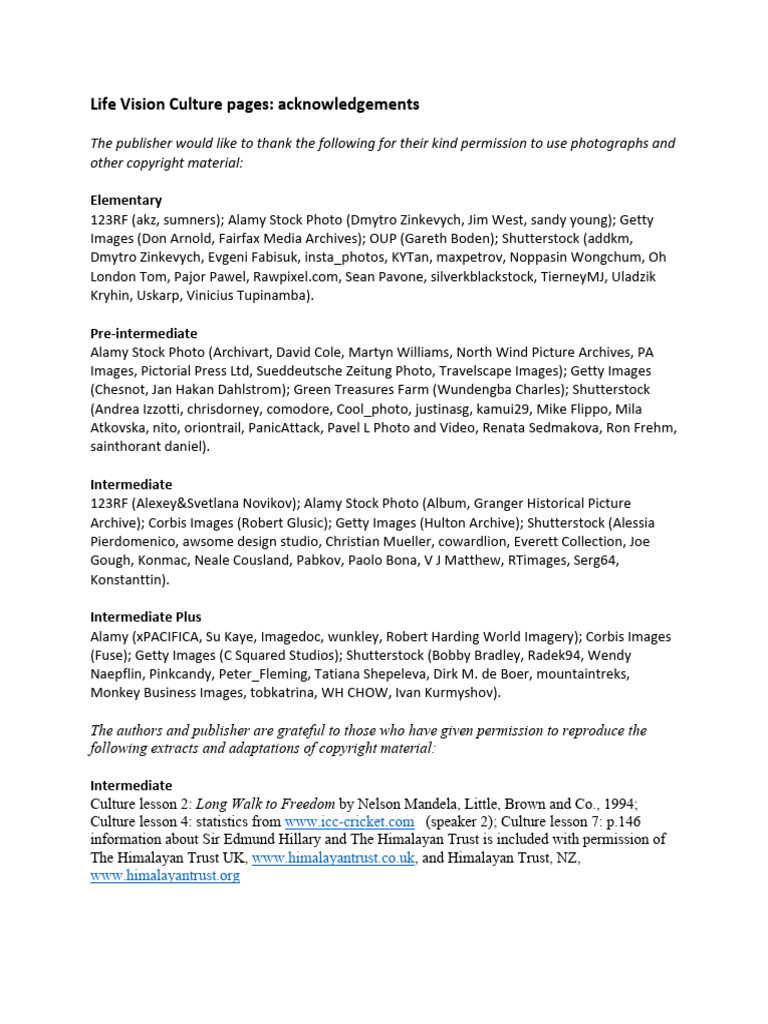 Life Vision Culture Pages Acknowledgements | PDF