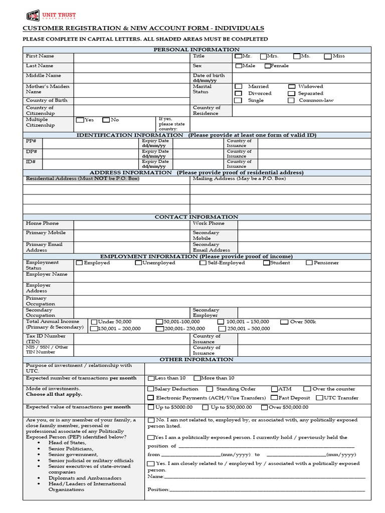 Customer Registration and New Account Form Individual | PDF