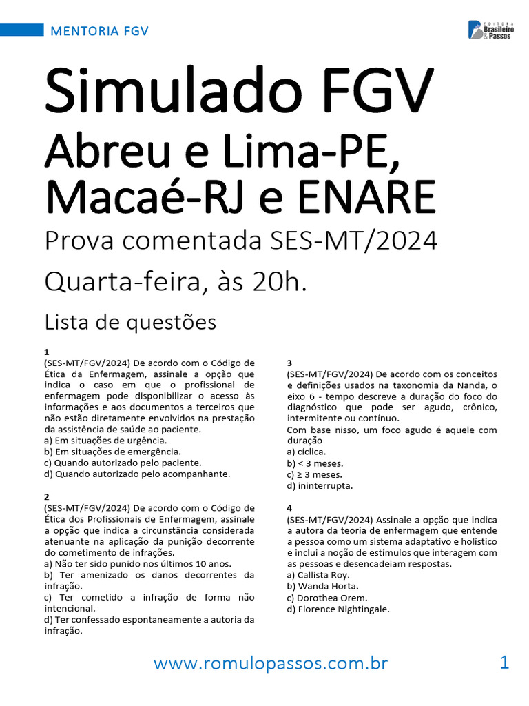 Simulado FGV para Abreu e Lima-PE, Macaé-RJ e ENARE | PDF