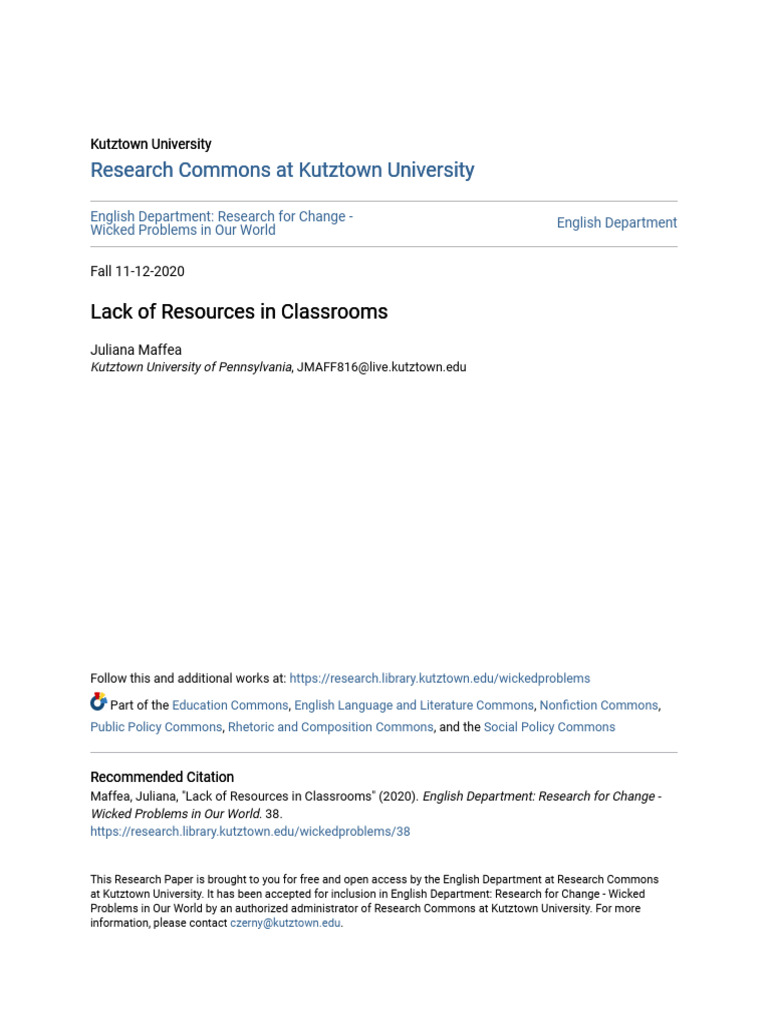 Lack of Resources in Classrooms | PDF