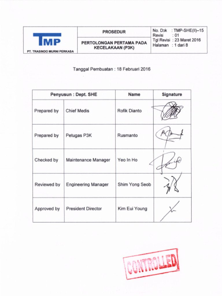 SOP Pertolongan Pertama Pada Kecelakaan P3K | PDF