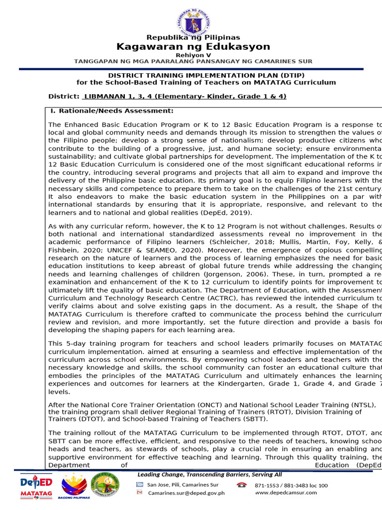 Batch 2 3 Final Proposal Template SBTT MATATAG Curriculum LIBMANAN | PDF