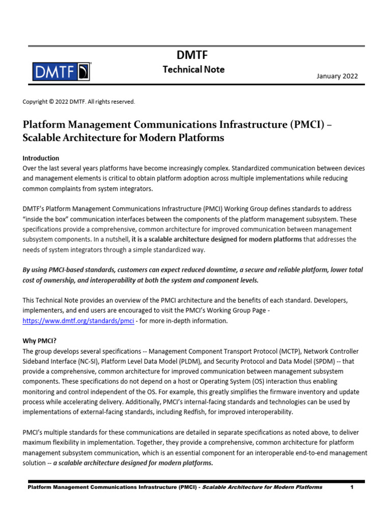 Platform Management Communications Infrastructure (PMCI) Scalable Architecture For Modern ...