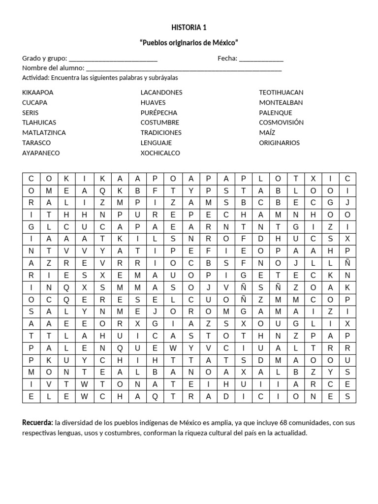 Sopa de Letras Historia 1 | PDF | Pueblos Indígenas de las Américas ...