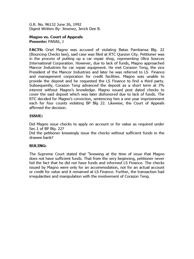 Magno vs. Court of Appeals | PDF | Finance & Money Management | Social Science