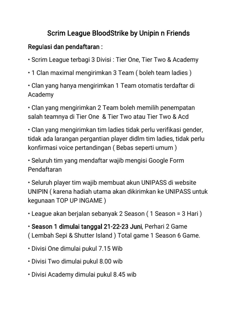 Regulasi Rules Scrim League BS-1 | PDF