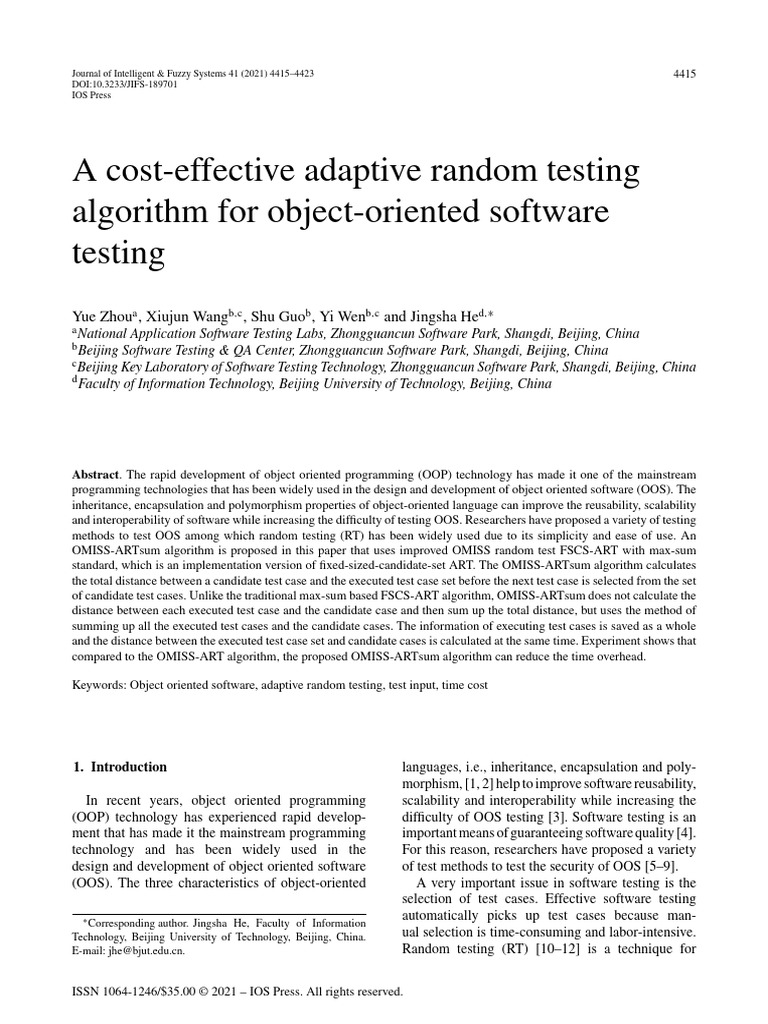 A Cost-Effective Adaptive Random Testing Algorithm For Object-Oriented ...