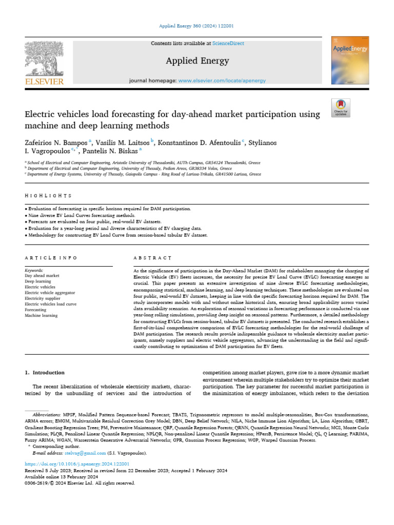 Electric vehicles load forecasting for day-ahead market participation ...