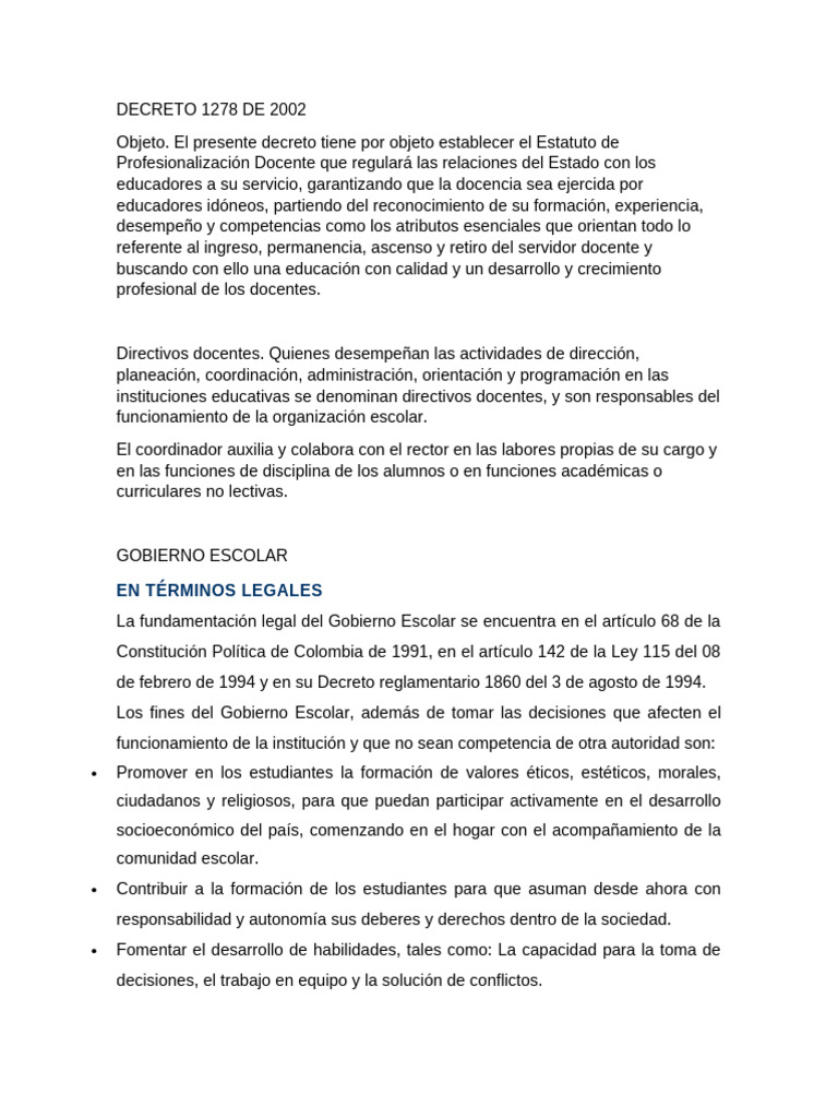 Decreto 1278 de 2002 | PDF