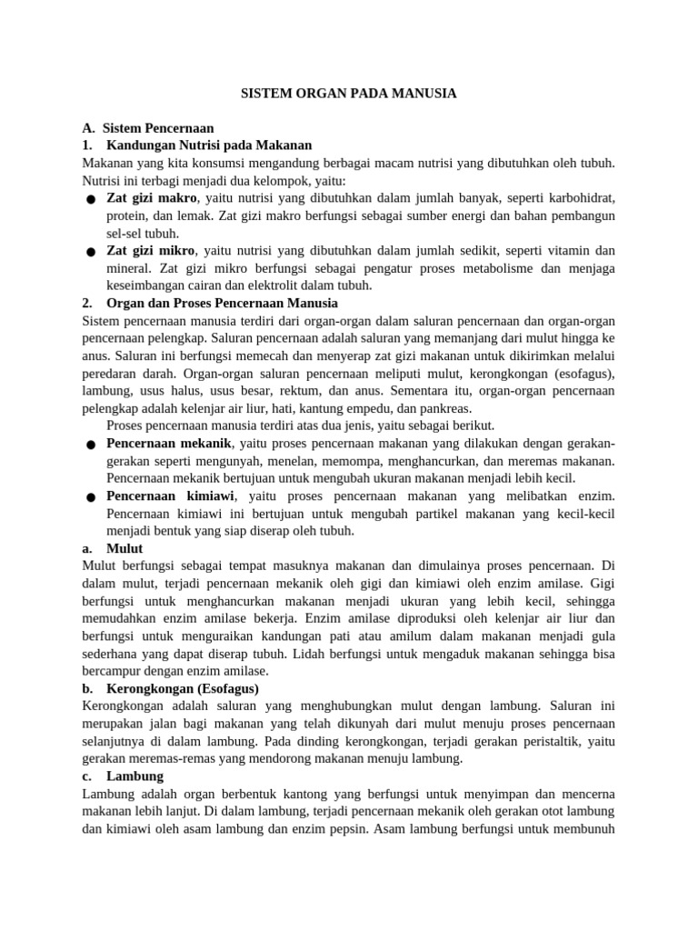 Sistem Organ Pada Manusia | PDF