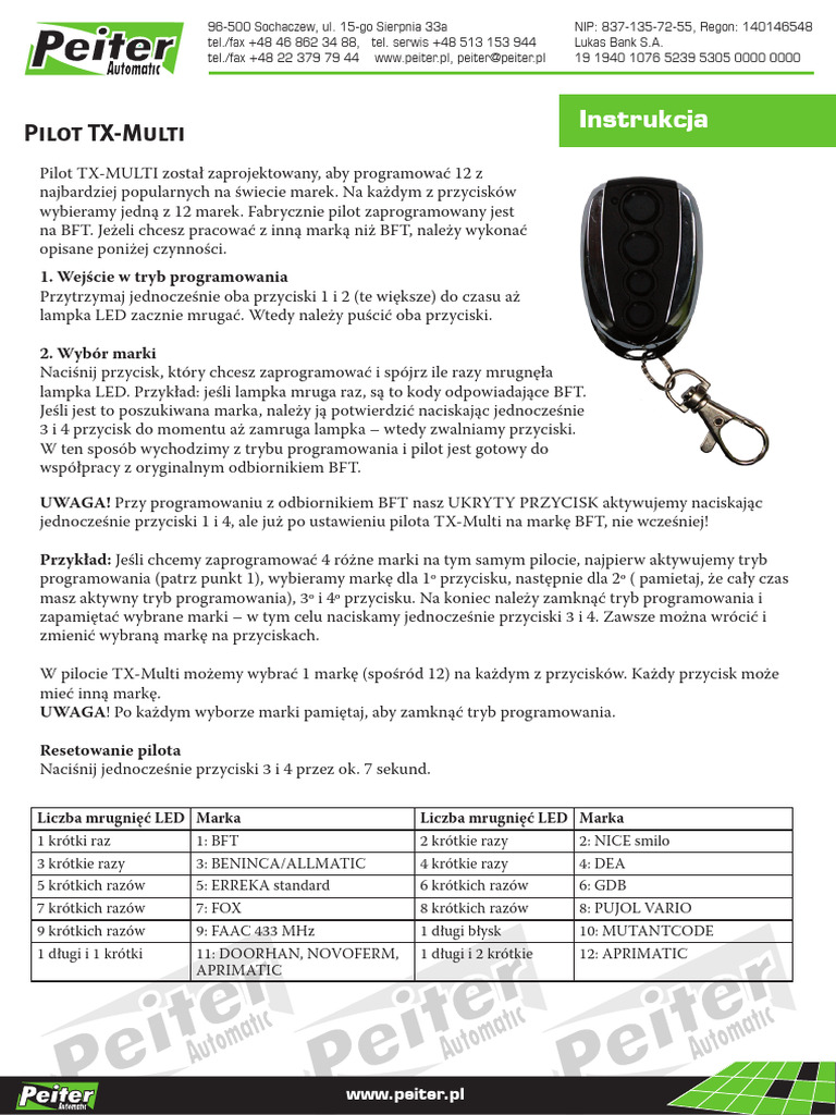 Pilot - Tx-Multi - Instrukcja Programowania | PDF