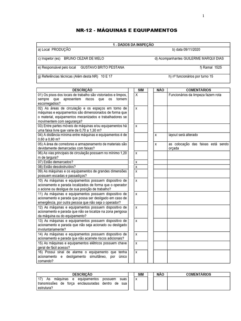 Checklist NR12 | PDF