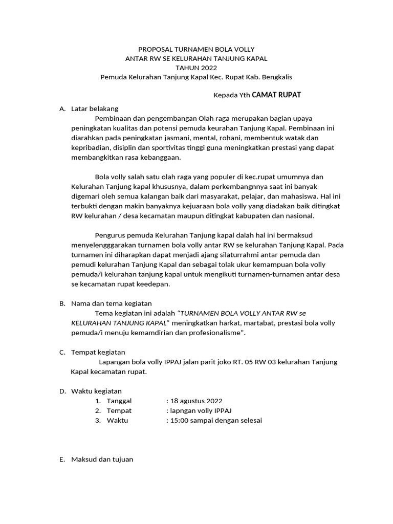 Proposal Bola Volly DMZ | PDF