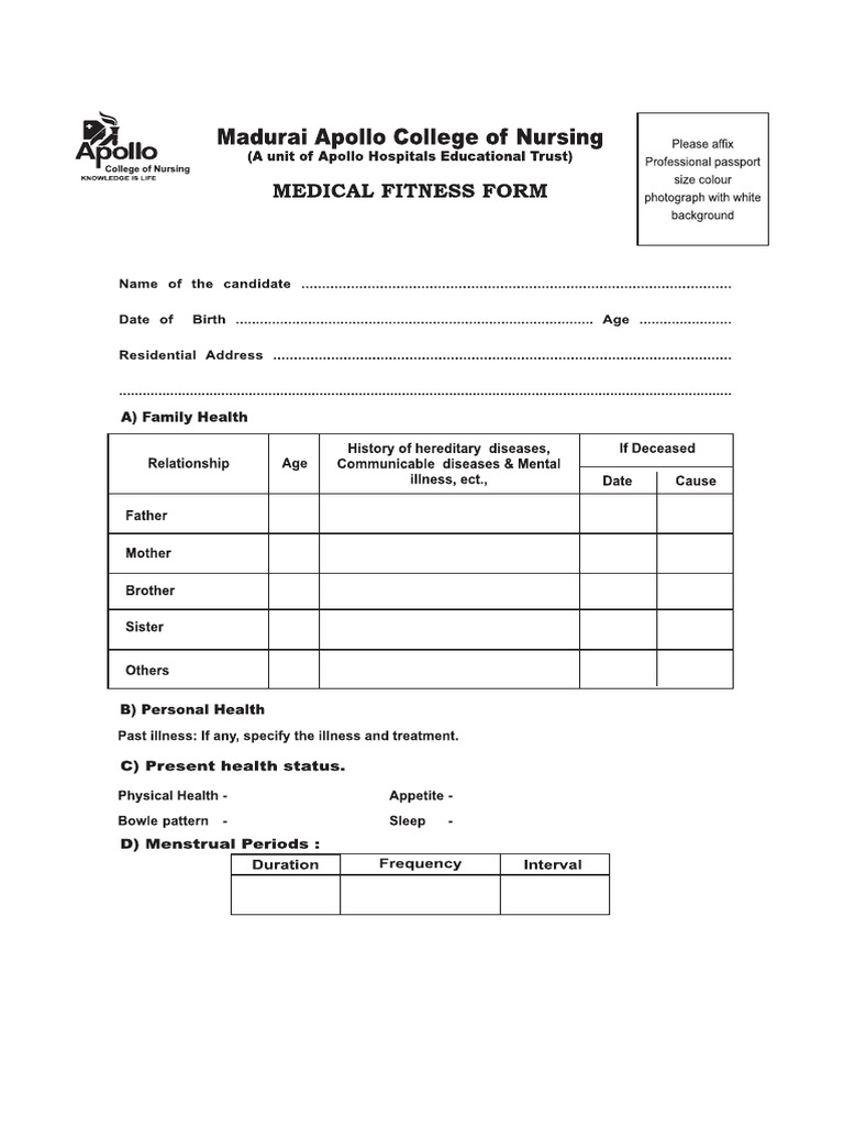 Medical Fitness Form | PDF