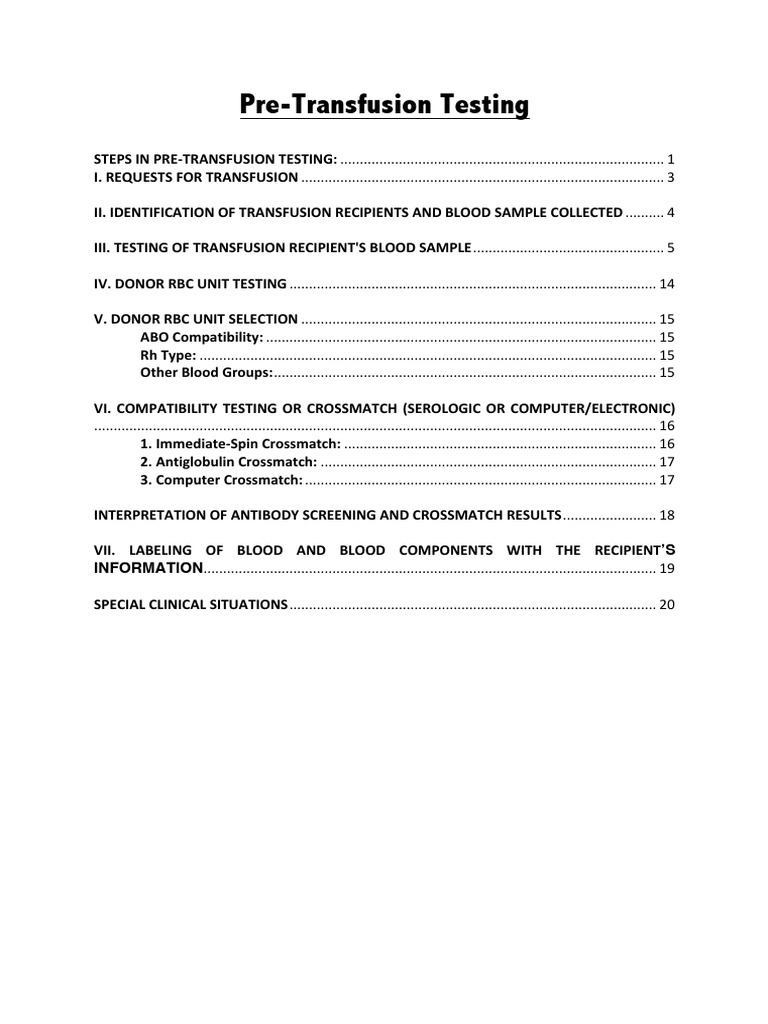 Pre-Transfusion Testing | PDF