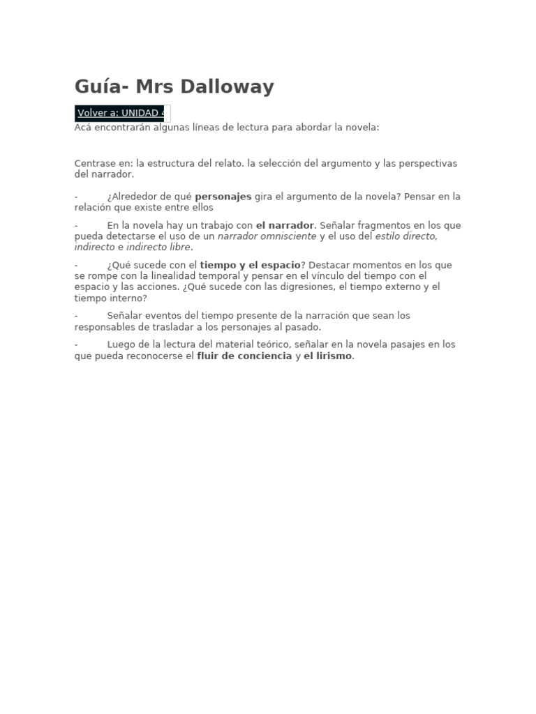 GUIA MRS DALLOWAY | PDF