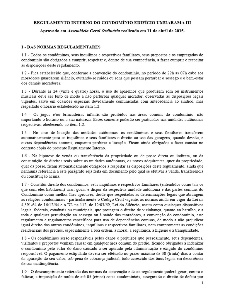 Regulamento Interno Do Condomínio | PDF