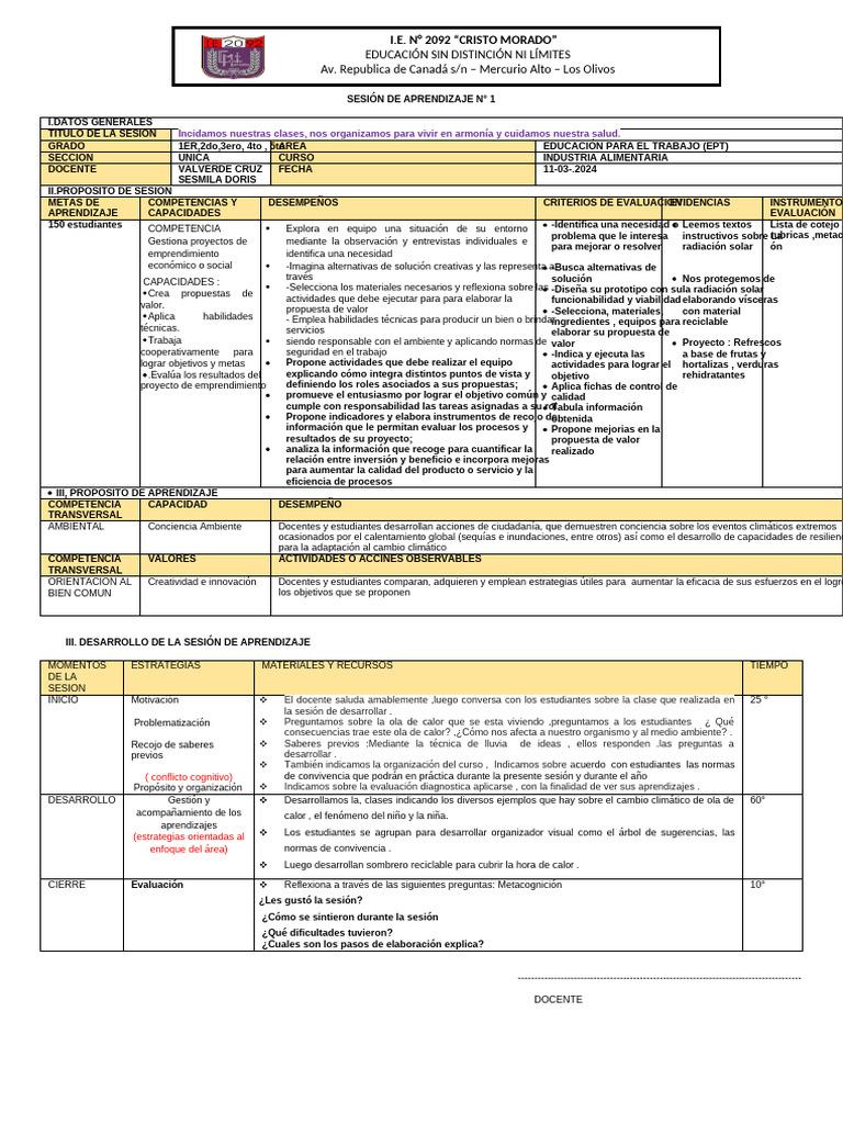 SESION DE APREN EPT 1ER, 2do, 3er, 4to, 5to | PDF | Evaluación | Aprendizaje