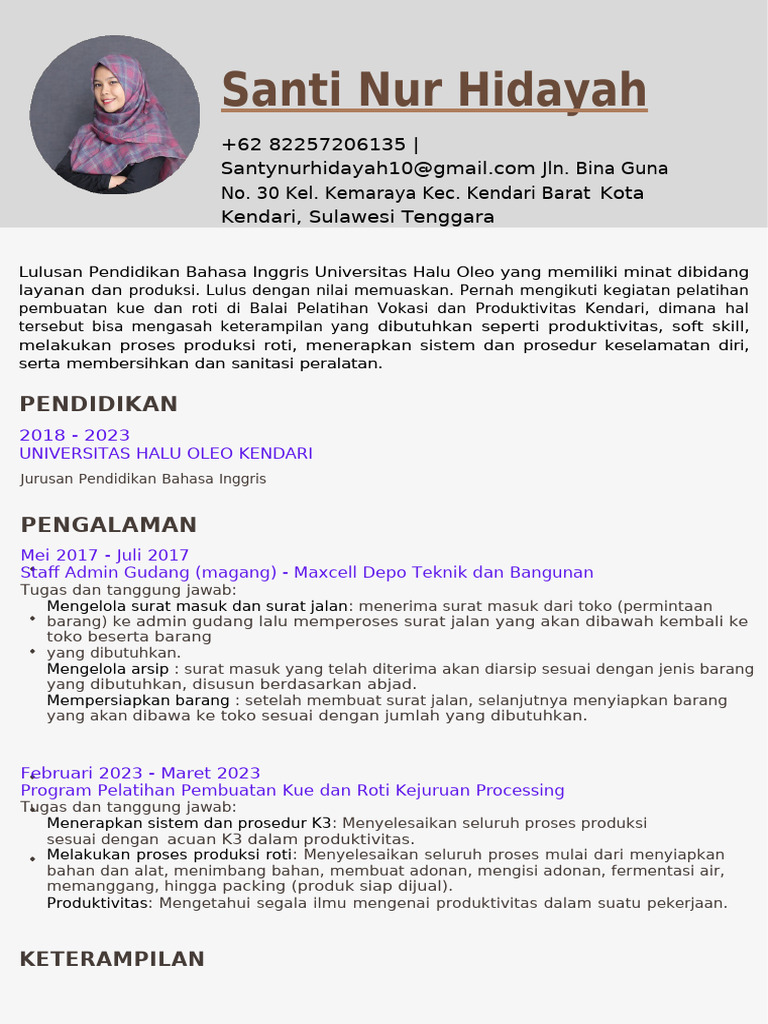 CURICULUM VITAE 1- SANTI NUR HIDAYAH-1 | PDF