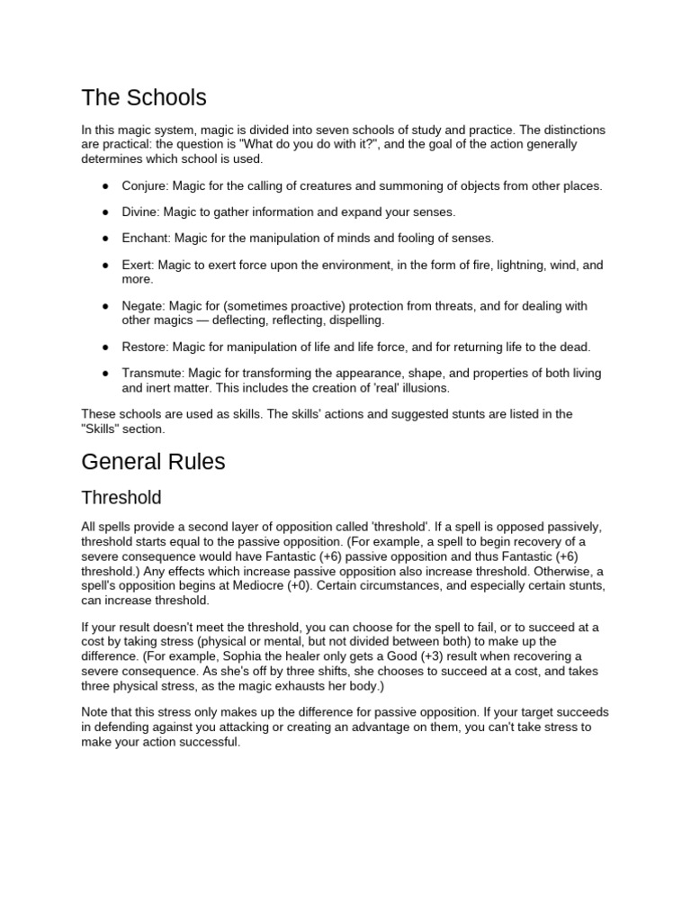 Arcane School Magic System For Fate Core | PDF