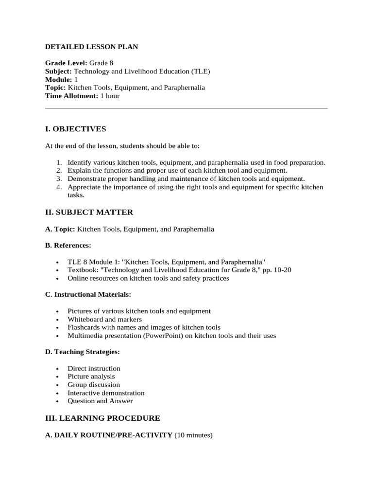 Detailed Lesson Plan in Tle 8 | PDF