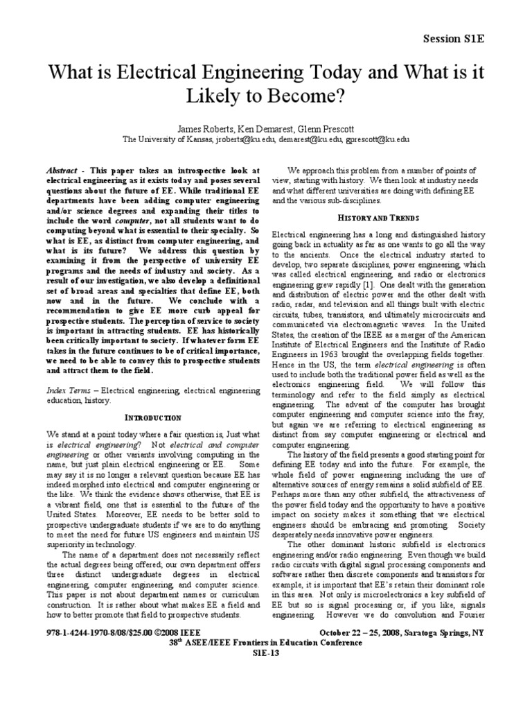 What Is Electrical Engineering Today and What Is It Likely To Become ...