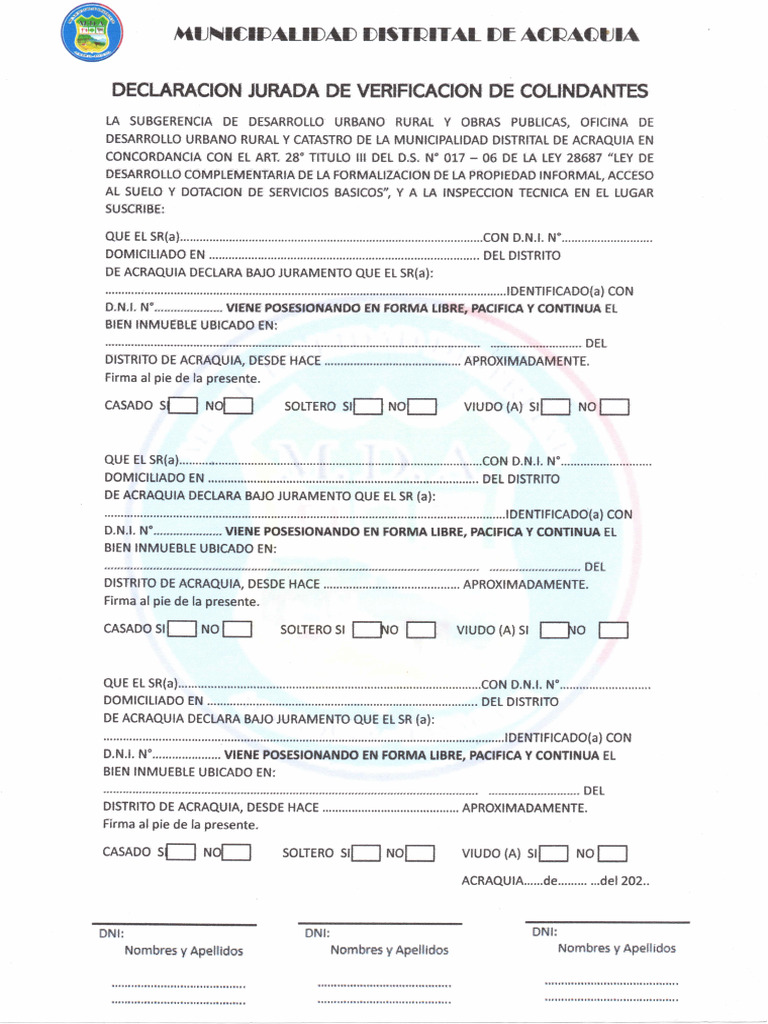 MDA - DJ de Verificacion de Colindantes | PDF