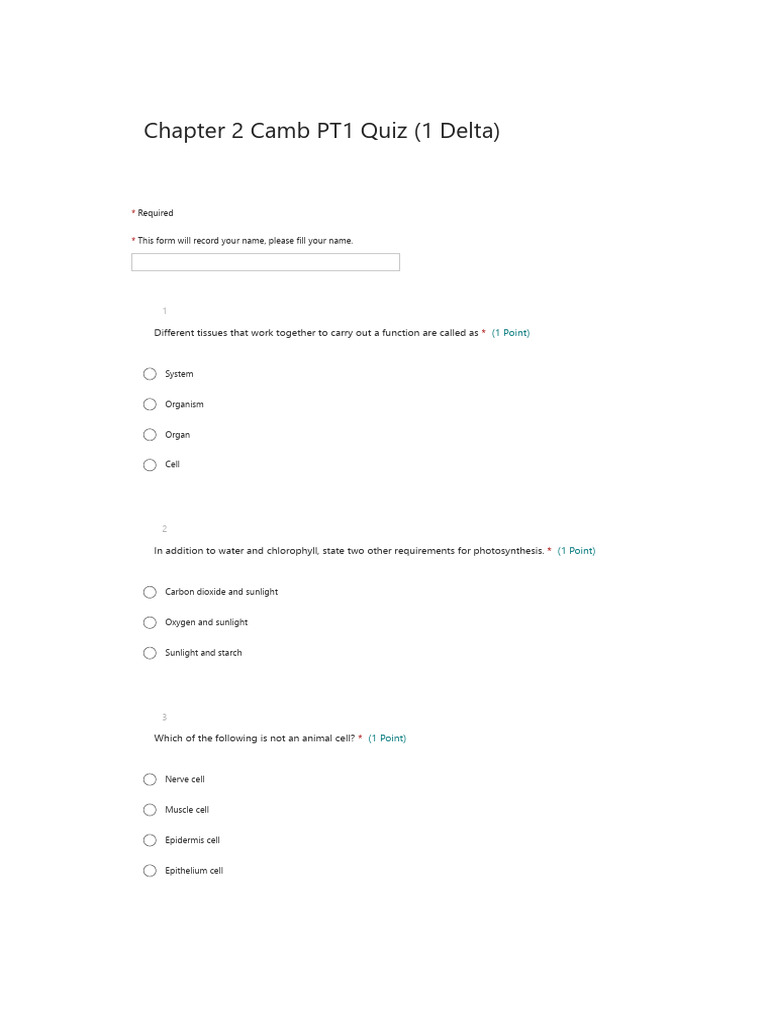 Form 1 Science: Cellular Respiration Quiz | PDF | Photosynthesis | Wellness