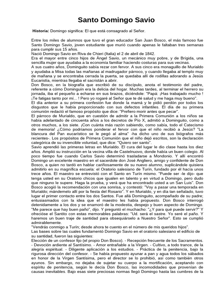 Santo Domingo Savio Final | PDF