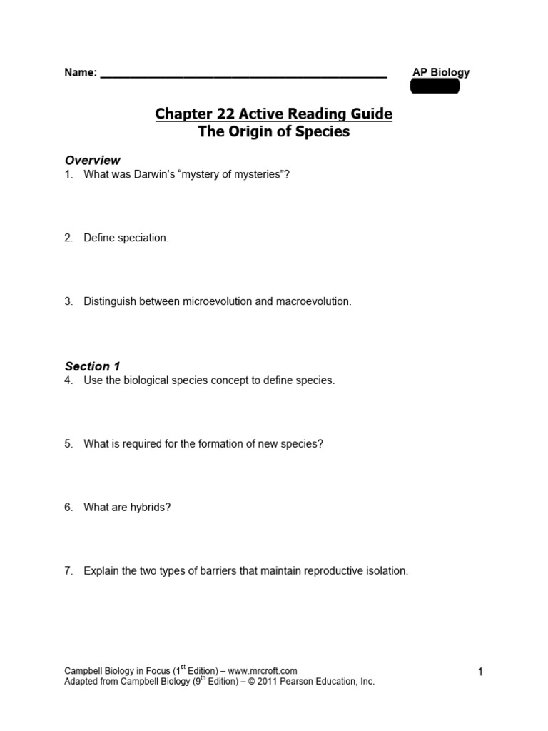 Chapter 22 Active Reading Guide | PDF