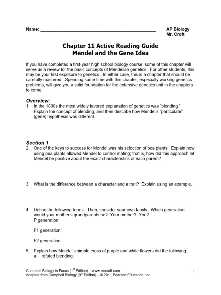 Chapter 11 Active Reading Guide | PDF